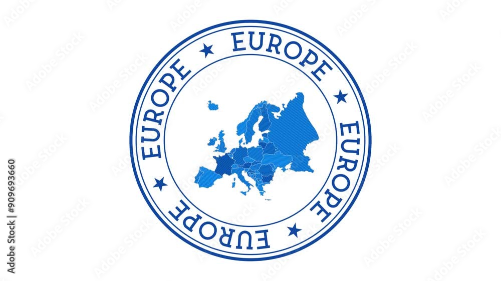 Europe intro. Badge with the circular name and map of continent. Europe ...