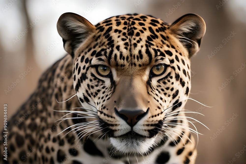 leopard pointing isolate ferocious cat head wild jaguar white angry eye ...