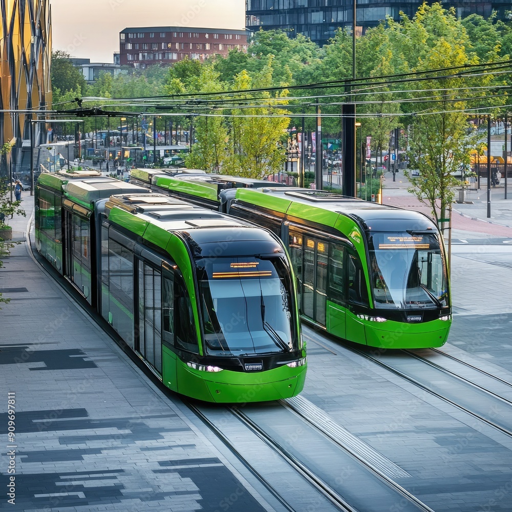 Electric public transport system, representing sustainable commuting ...