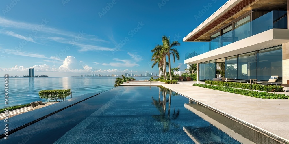 Miami Billionaire lifestyle scene focused on a modern mansion with an ...