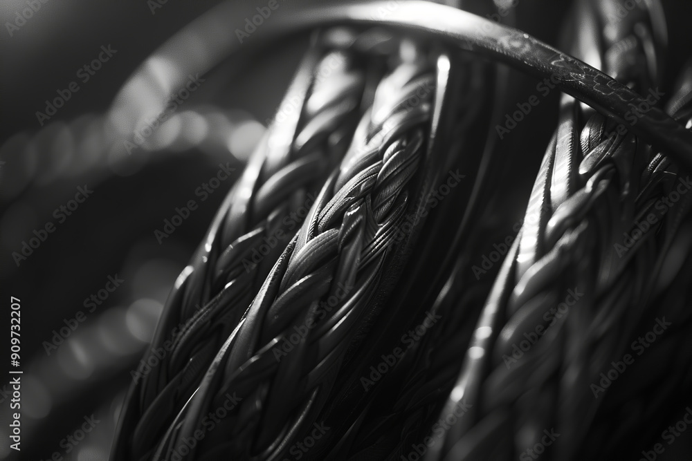 Twisted metal wires banner. Close-Up of Aluminum Electrical Power Cable ...