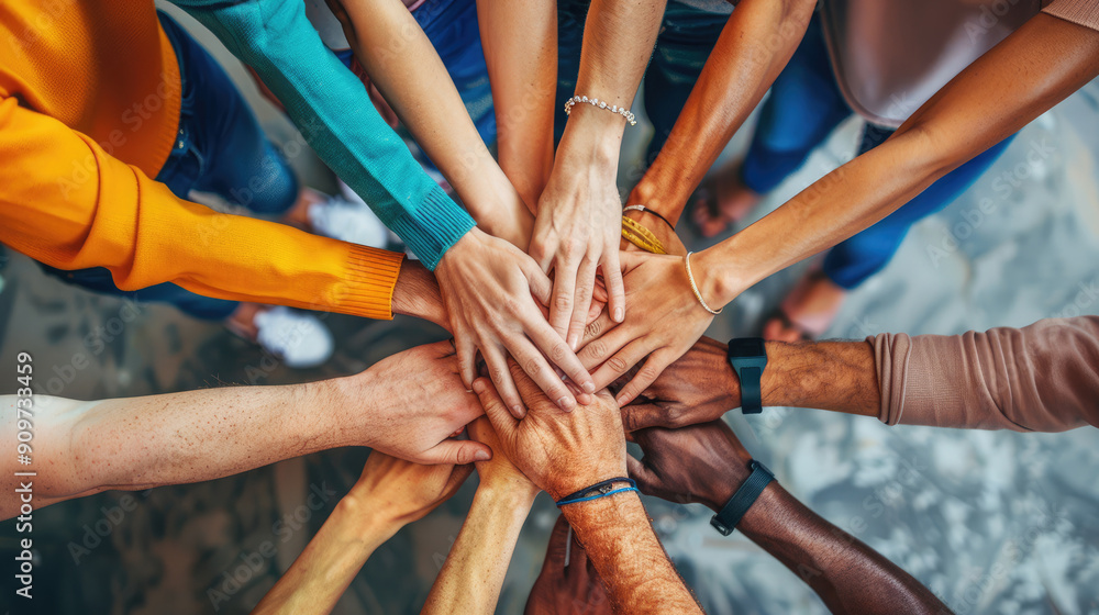 Various diverse people combine holding hands together as a concept of ...