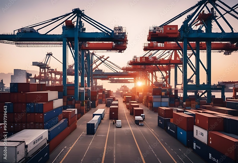 industrial shipping port cranes sea ships bulk container exporting ...