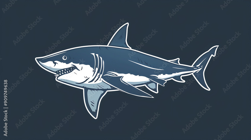 a drawing of a great white shark. It is facing to the right and has its ...