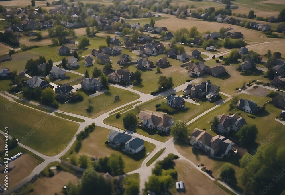 top Aerial view subdivision Rural Neighborhood Drone House Residential ...