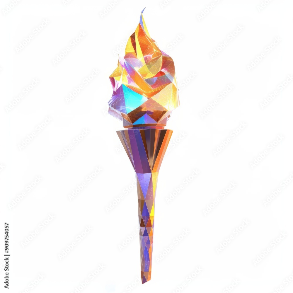D Render, Low Poly style of magical crystal torch, on isolated white ...