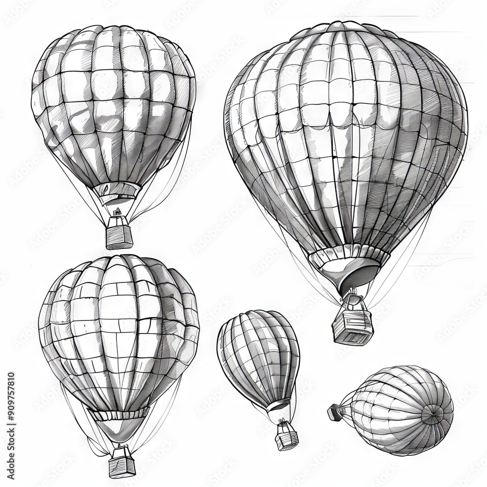 Hot air balloon set, contour drawings for design Stock Illustration ...
