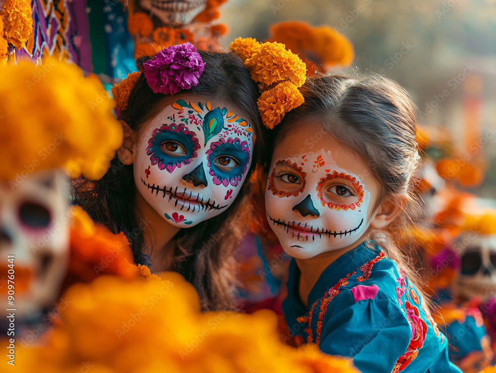 Children with Catrina makeup celebrating Dia de los Muertos in front of ...