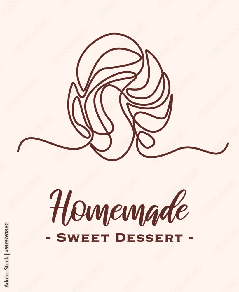 Continuous One line Drawing of pastry products, desserts. Food menu ...