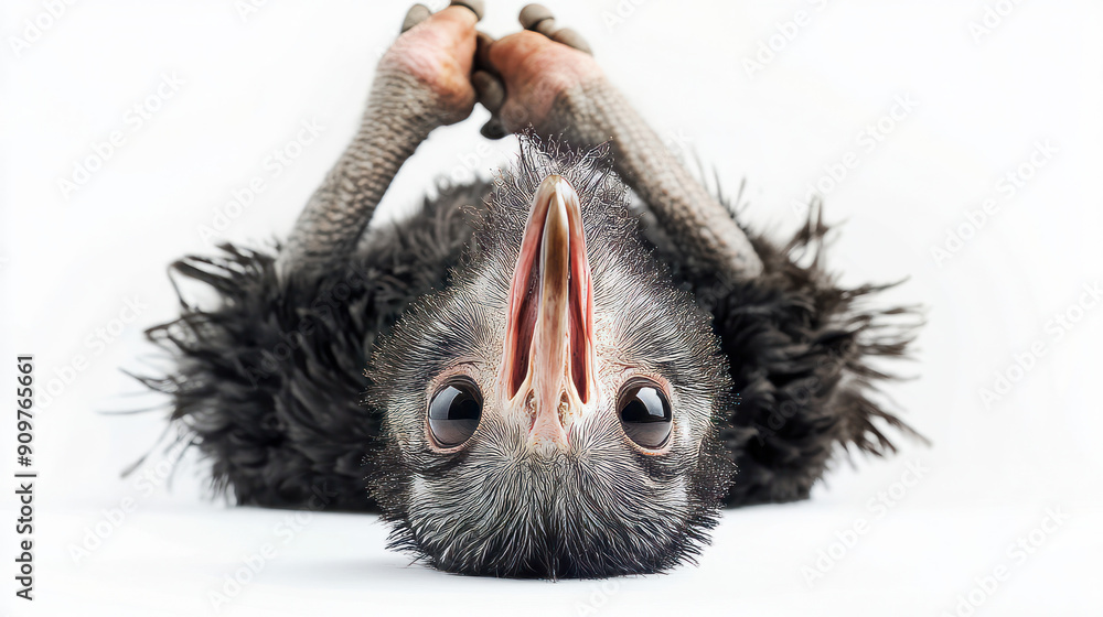 Funny ostrich upside down with a shrinking body. Isolated on white ...