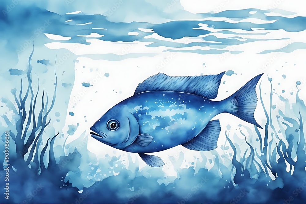 blue color ray background white illustration drawn watercolor isolated ...