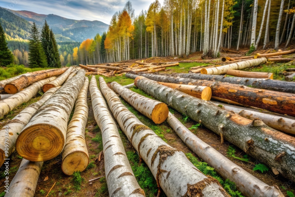Felled birch trunks scatter the forest floor, exposing the devastating ...