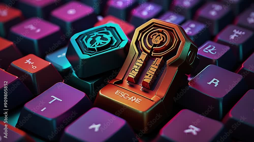 Futuristic Keycaps on RGB Keyboard: Intricate Design Featuring ...