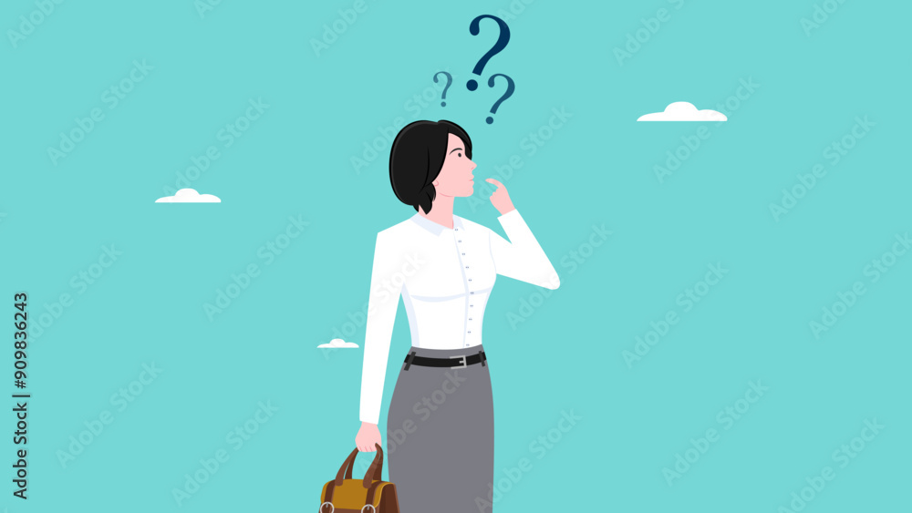 confused businesswoman with questioning gesture posing and question ...