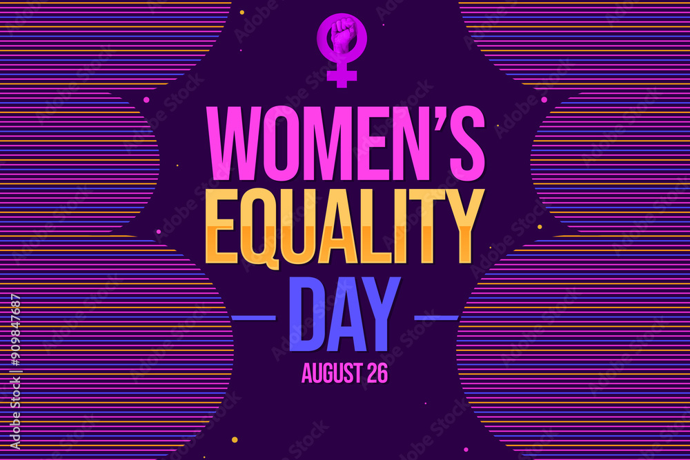 Women's Equality Day colorful background design with thin lines shapes and typography with a ...