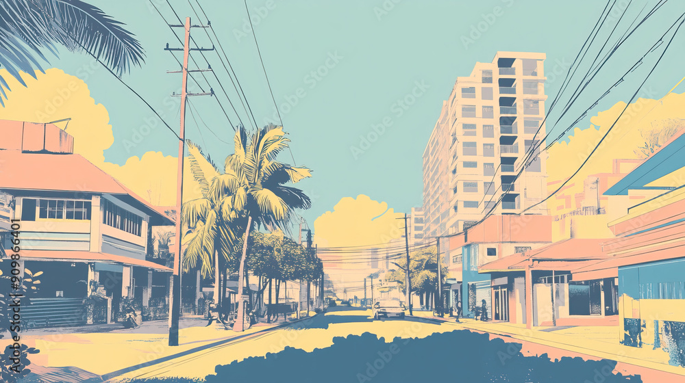 Risograph stencilled riso print travel poster, card, wallpaper or ...