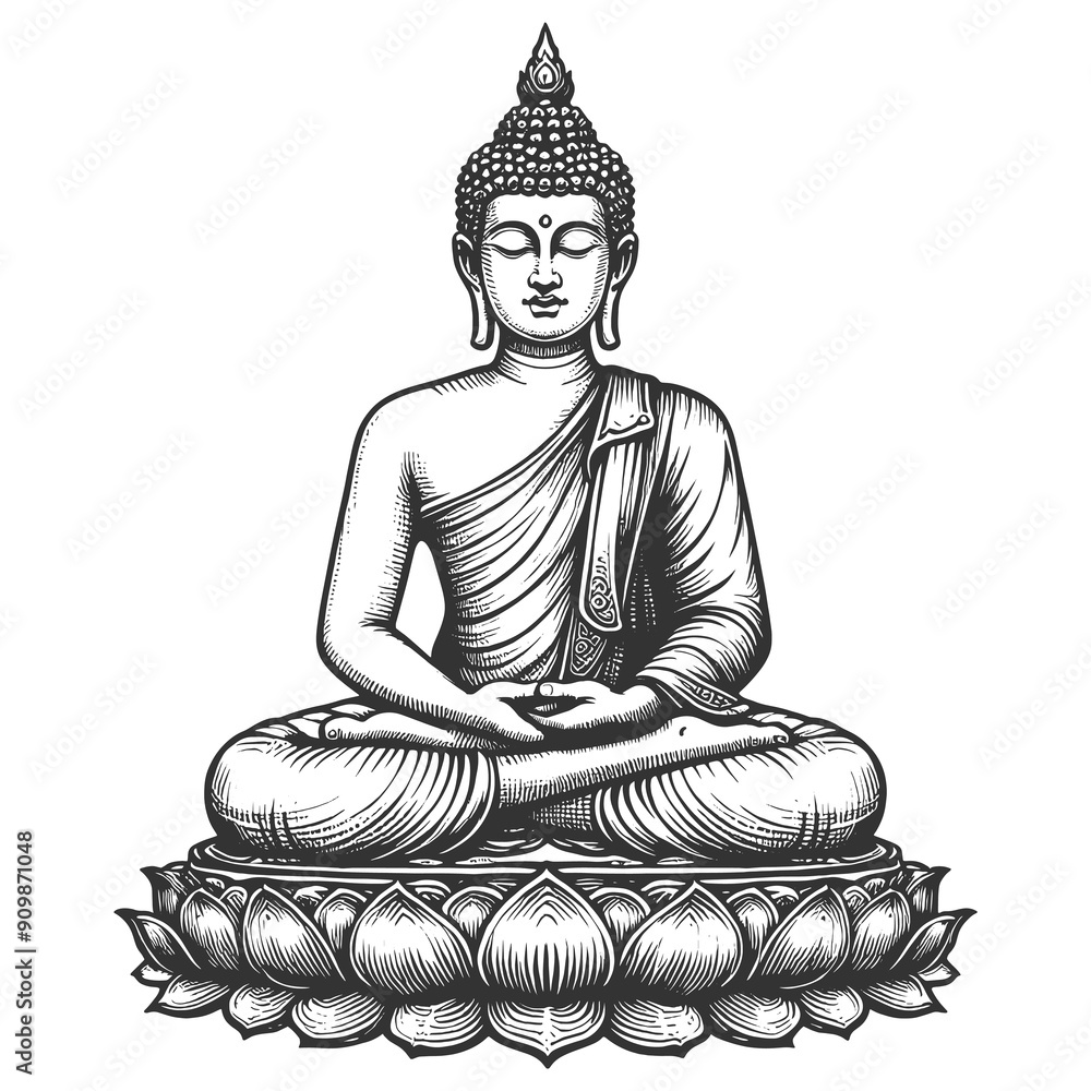 serene Buddha statue sitting in a meditative pose with a peaceful ...