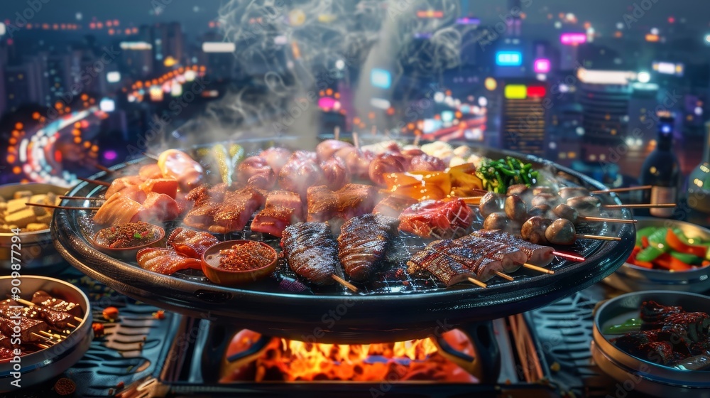 Seoul Nights Tempting Korean BBQ Feast with Sizzling Meats and Veggies ...