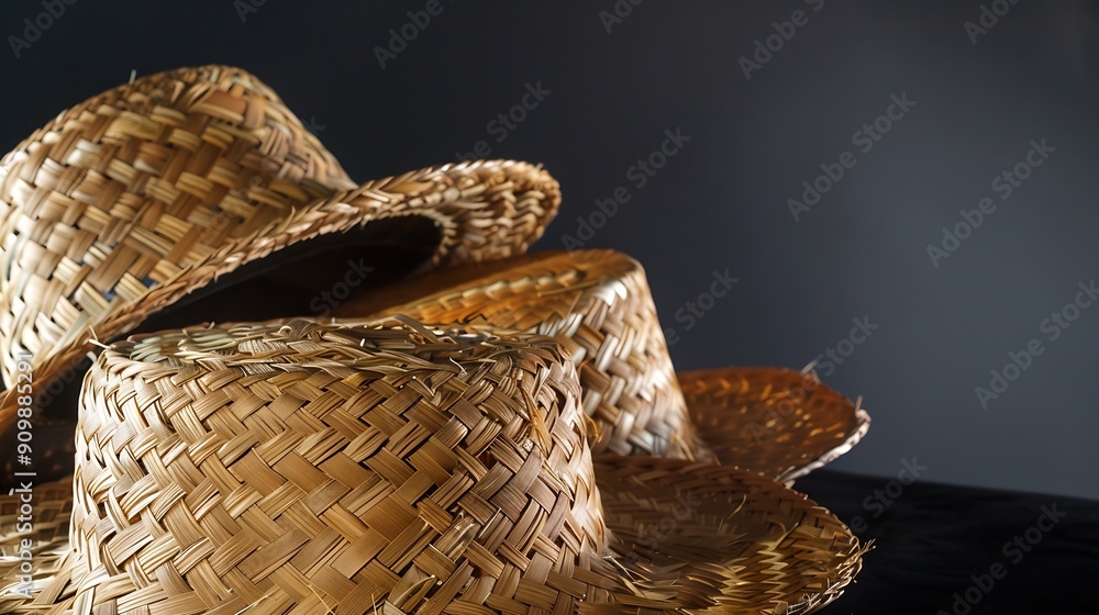 Traditional straw hat on multiple positions for decoration Brazilian So ...