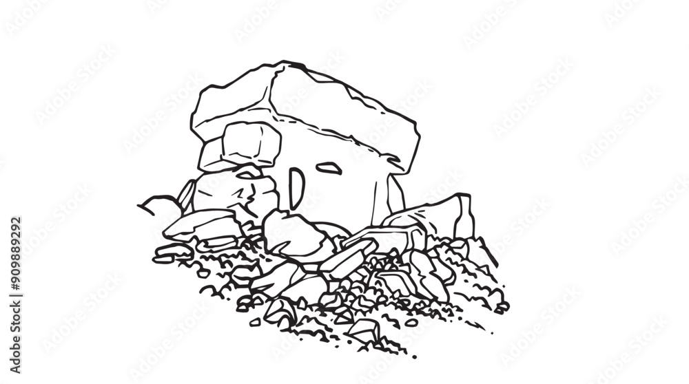 Graphical sketch of dolmen on white background,vector lined ...