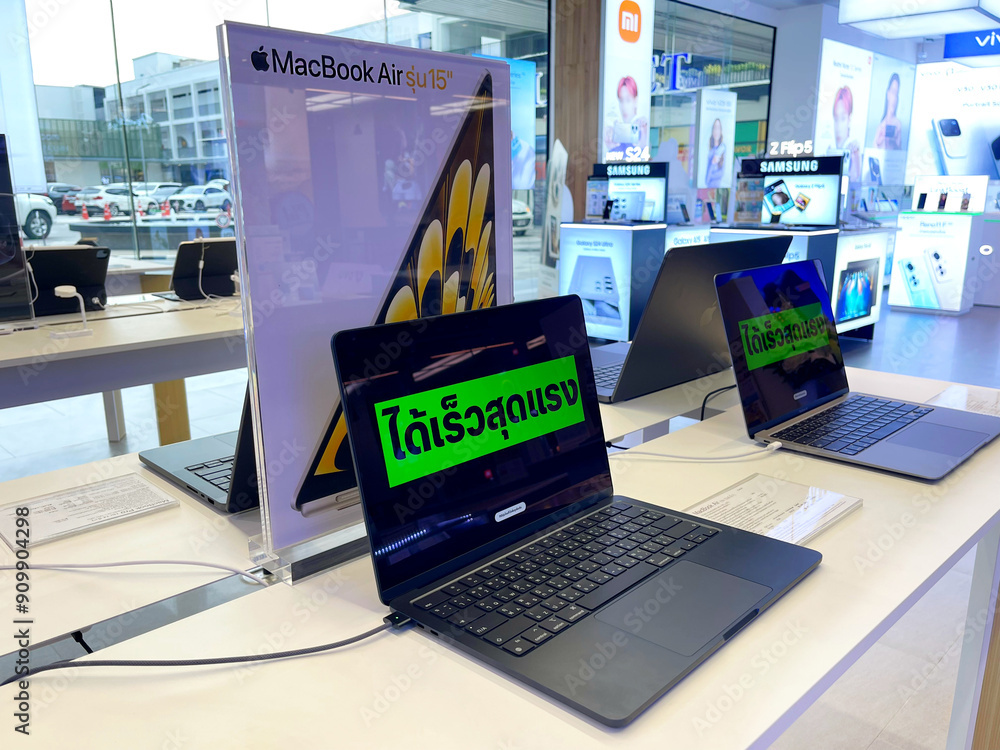 Macbook Air computers in shopping mall. Latest models of Macbook Air ...