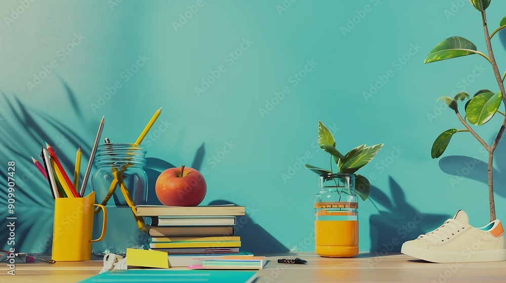 Study space perfection side view photo of desk displaying school ...