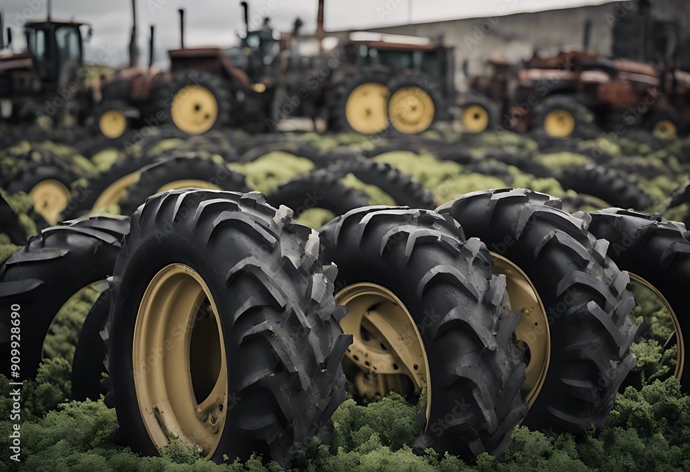 tractor group tyres tire tyre wheel set black background white isolated ...