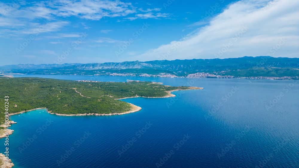 An aerial view of Uvala V. Vran, a secluded cove near Sv. Marek Sand ...
