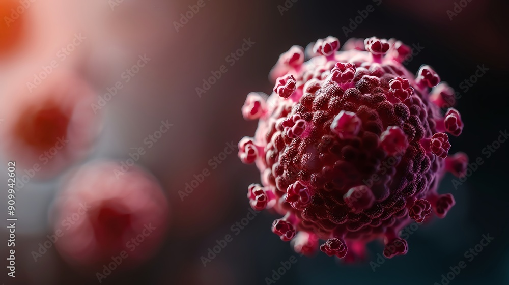 Microscopic view of HPV on skin cells, detailed focus on virus and ...