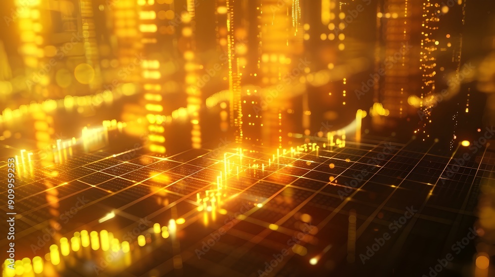 Futuristic Golden Financial Chart with Gridlines Depicting Next-Gen ...
