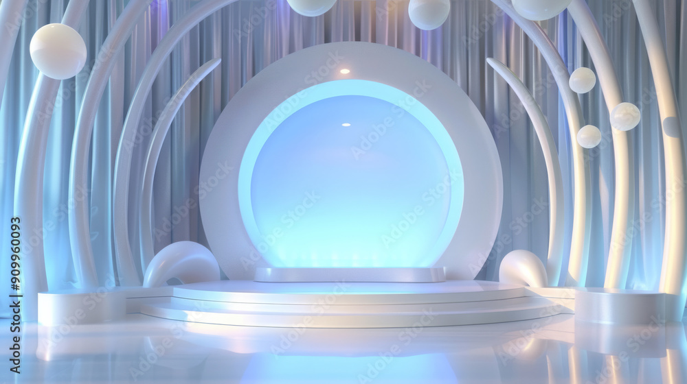 Elegant stage design featuring curved elements and soft lighting for ...