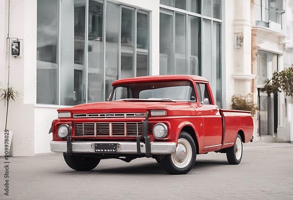 red watercolor car view old front background pickup back side white ...