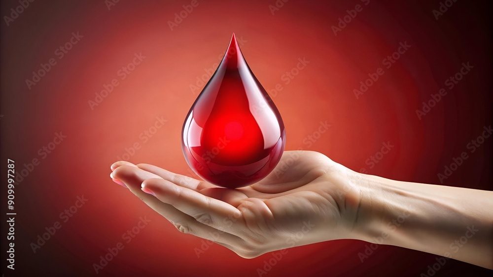 Stockfoto med beskrivningen Human hand holding blood drop shape with ...