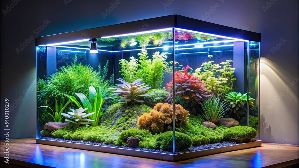 Aquascape wireless RGB LED light illuminating an aquarium for optimal ...