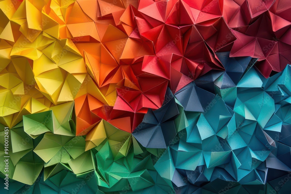 vibrant origami paper art installation forming an abstract wallpaper ...