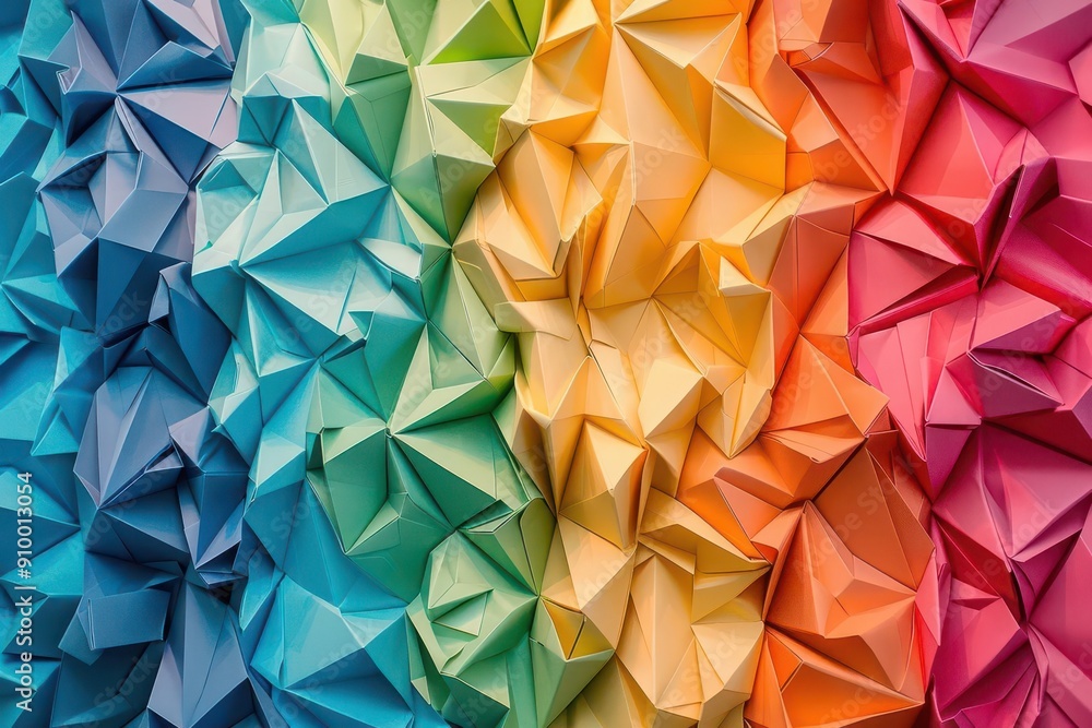 vibrant origami paper art installation forming an abstract wallpaper ...