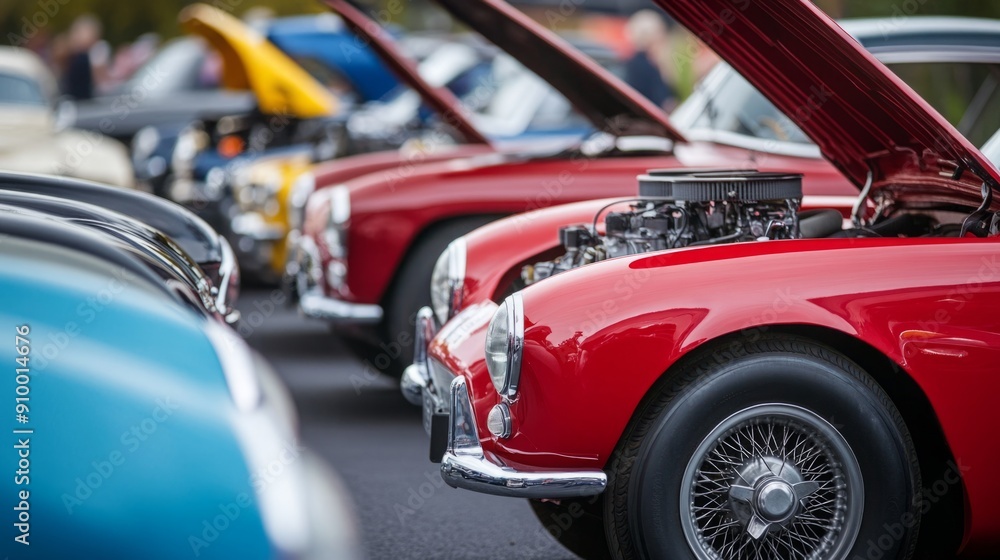 Rows of vintage cars are showcased at a local auto show, featuring ...