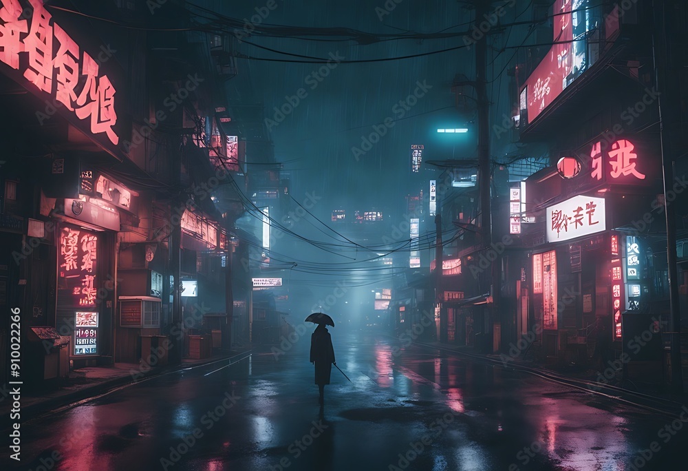 japanese cyberpunk asian futuristic streets illustration night street ...