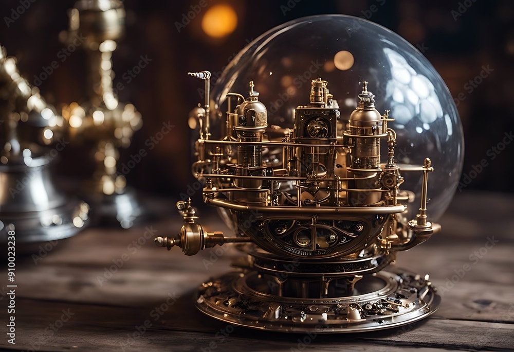 moon steampunk vessel airship ship clock clockwork gold metal sky star ...