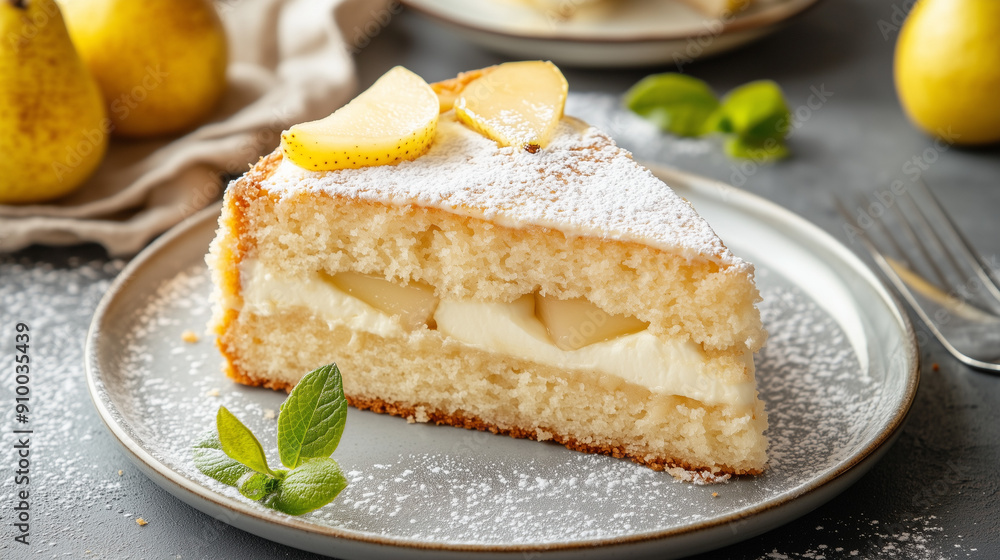 Delicious Italian sponge cake with pear and yogurt is a perfect dessert ...