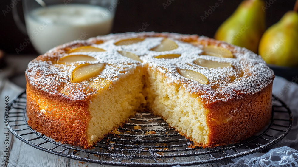 Delicious Italian sponge cake with pear and yogurt is a perfect dessert ...