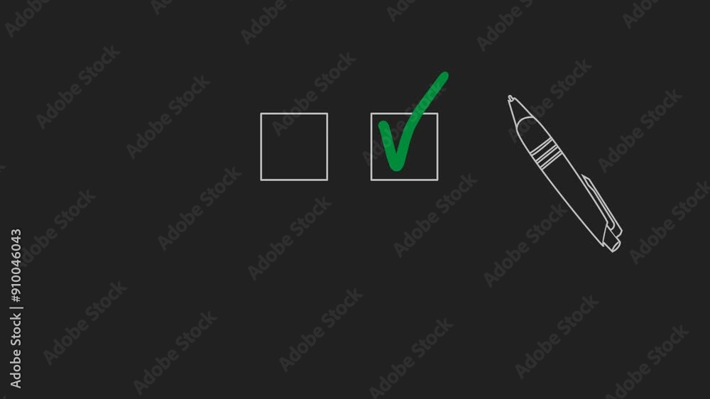A pen checking the box. Putting a green tick. Voting animation. Ticking ...