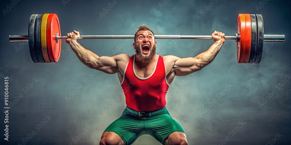Powerlifter Screaming While Lifting Heavy Barbell. A strong and ...