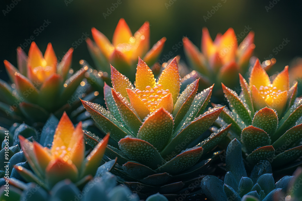 Whimsical scene of aloe plants in a serene garden, with leaves being ...