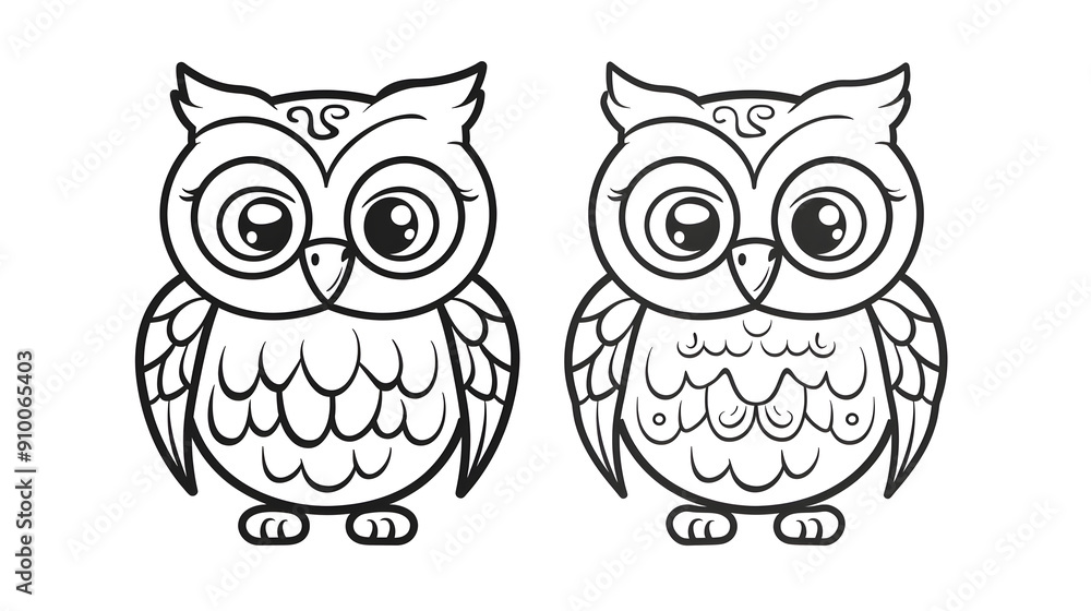 Charming coloring page featuring two cute, wide-eyed owls side by side ...
