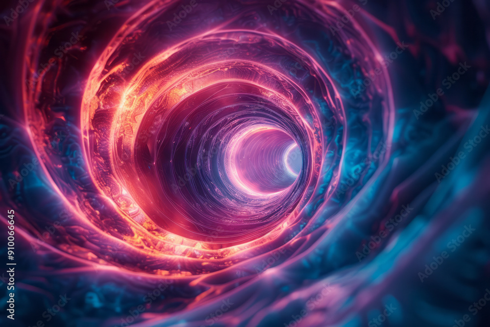 Realistic portrayal of an abstract vortex with neon blue and red ...