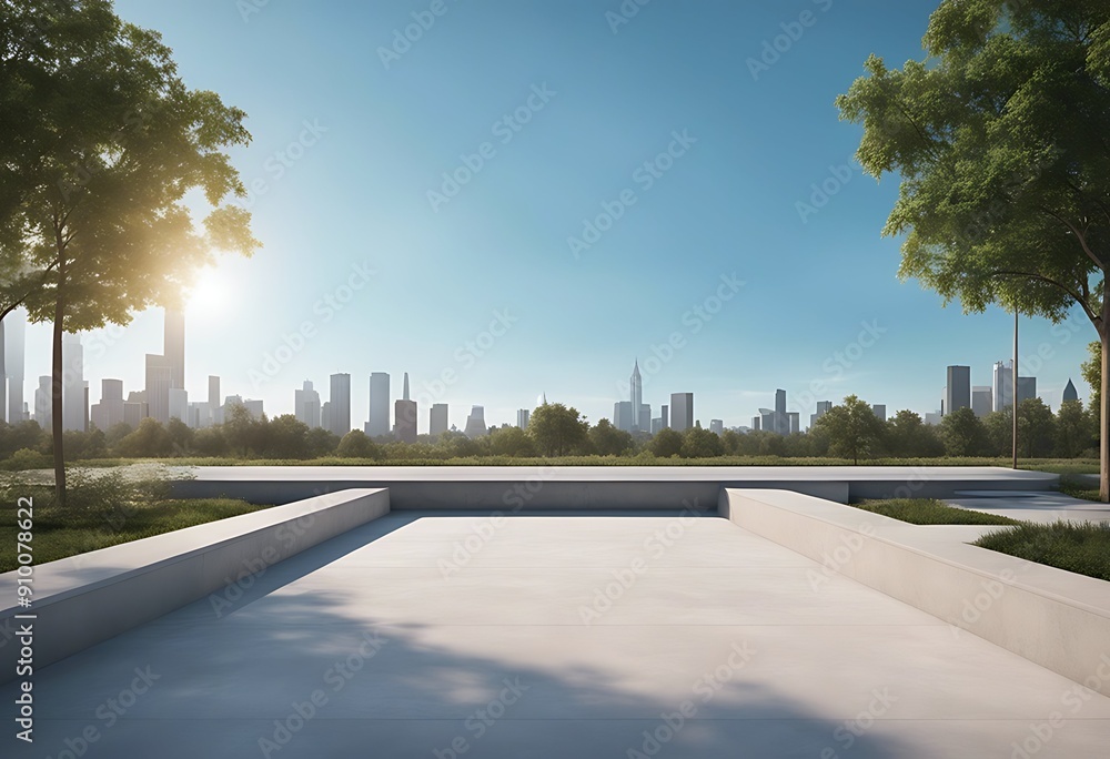 concrete empty city rendering floor 3d blue park space outdoor ...