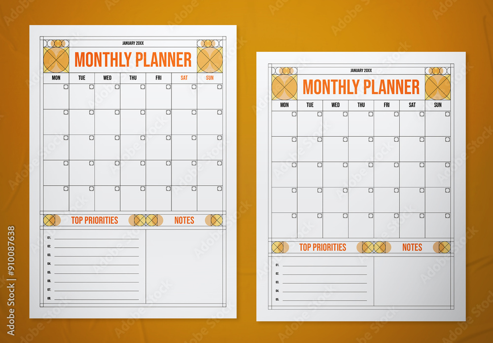 Modern Monthly Priority Planner Layout Stock Template | Adobe Stock