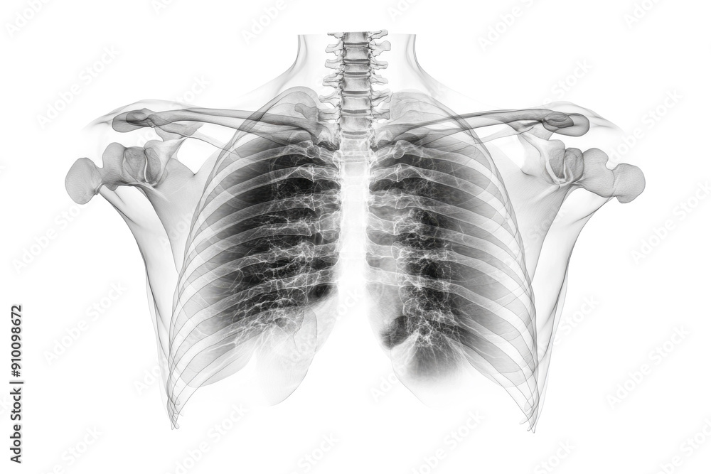 Detailed chest X-ray showing rib cage and spine. PNG image Stock Photo ...