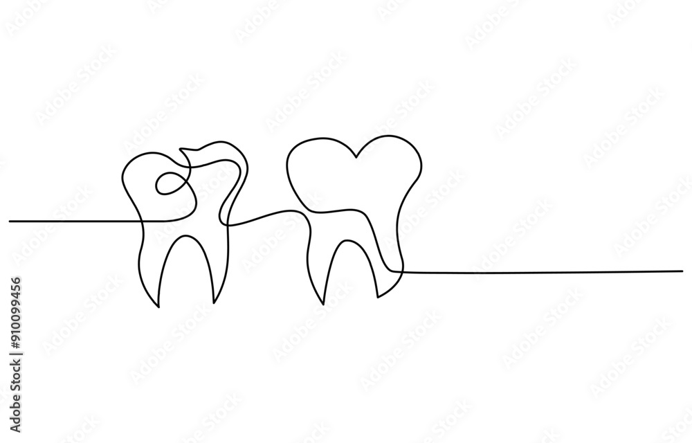 Tooth icon in continuous line drawing style. Line art of tooth icon ...